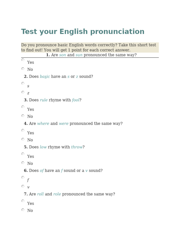 Test Your English Pronunciation | PDF | Language Arts & Discipline
