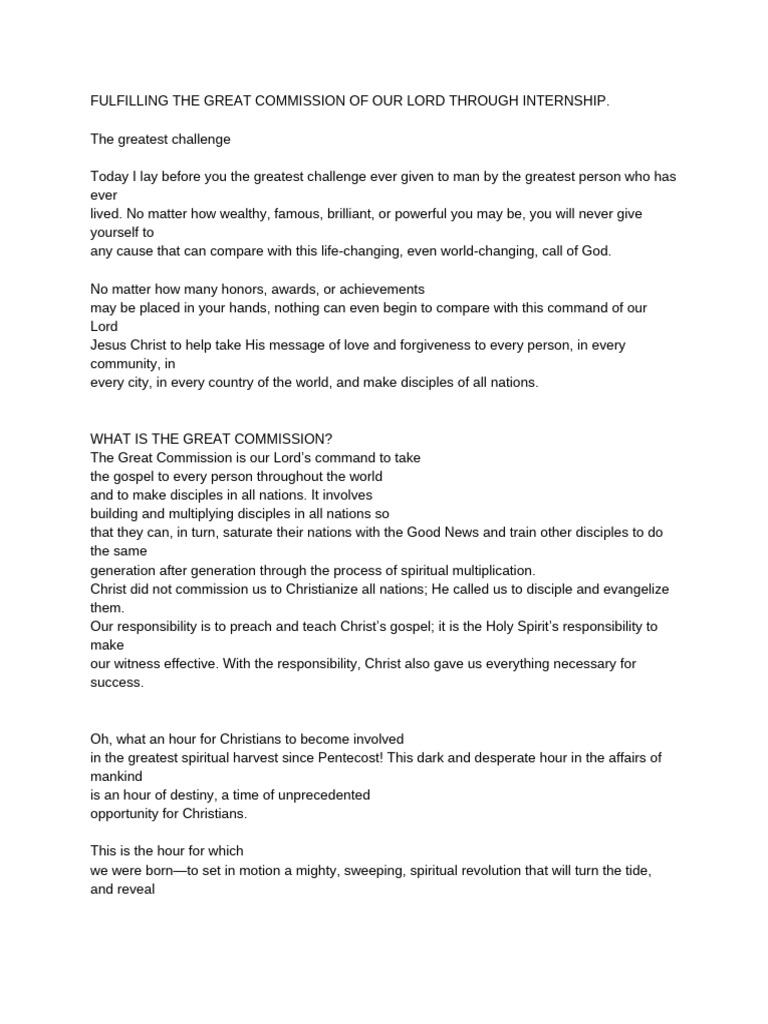 Great Commission Internship Impact | PDF | Disciple (Christianity) | Jesus