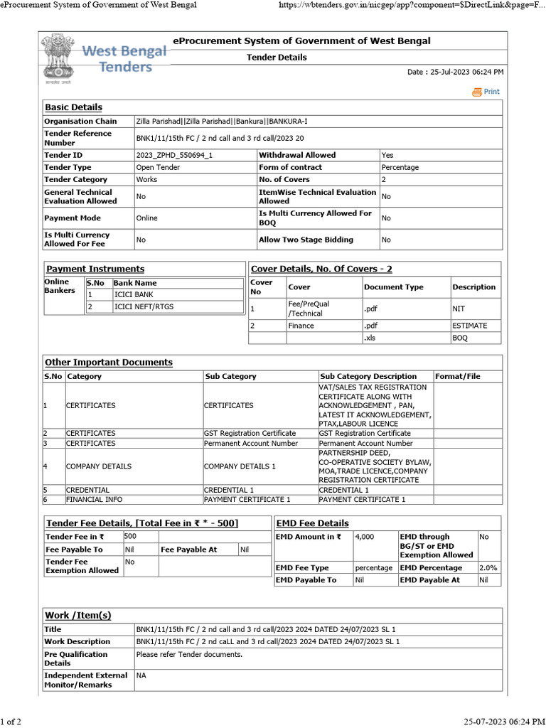 West Bengal eProcurement Tender BNK1/11 | PDF | Value Added Tax | Payments
