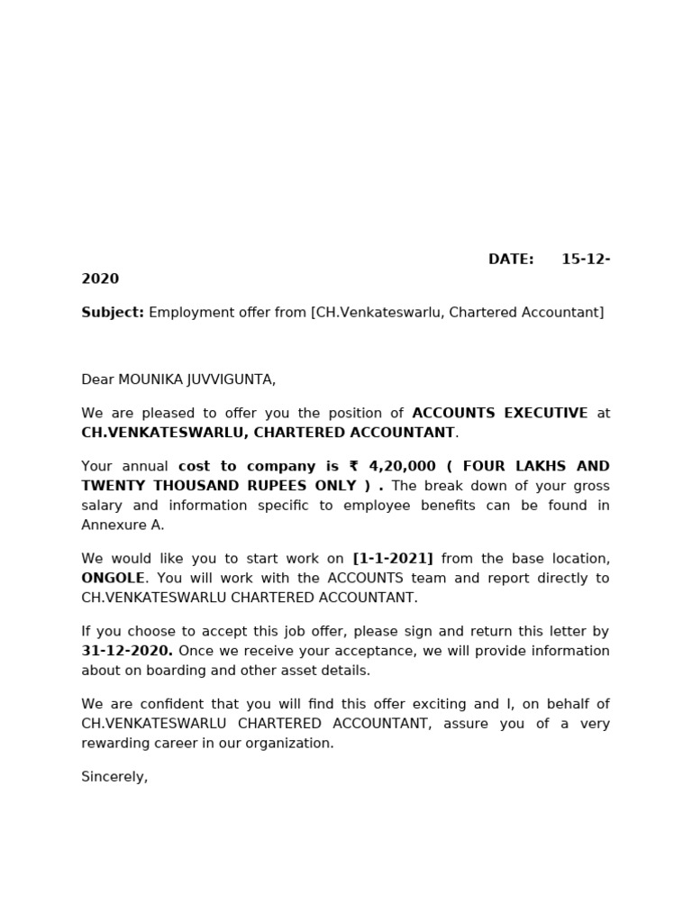 Standard Job Offer Letter Template | PDF | Career & Growth | Business