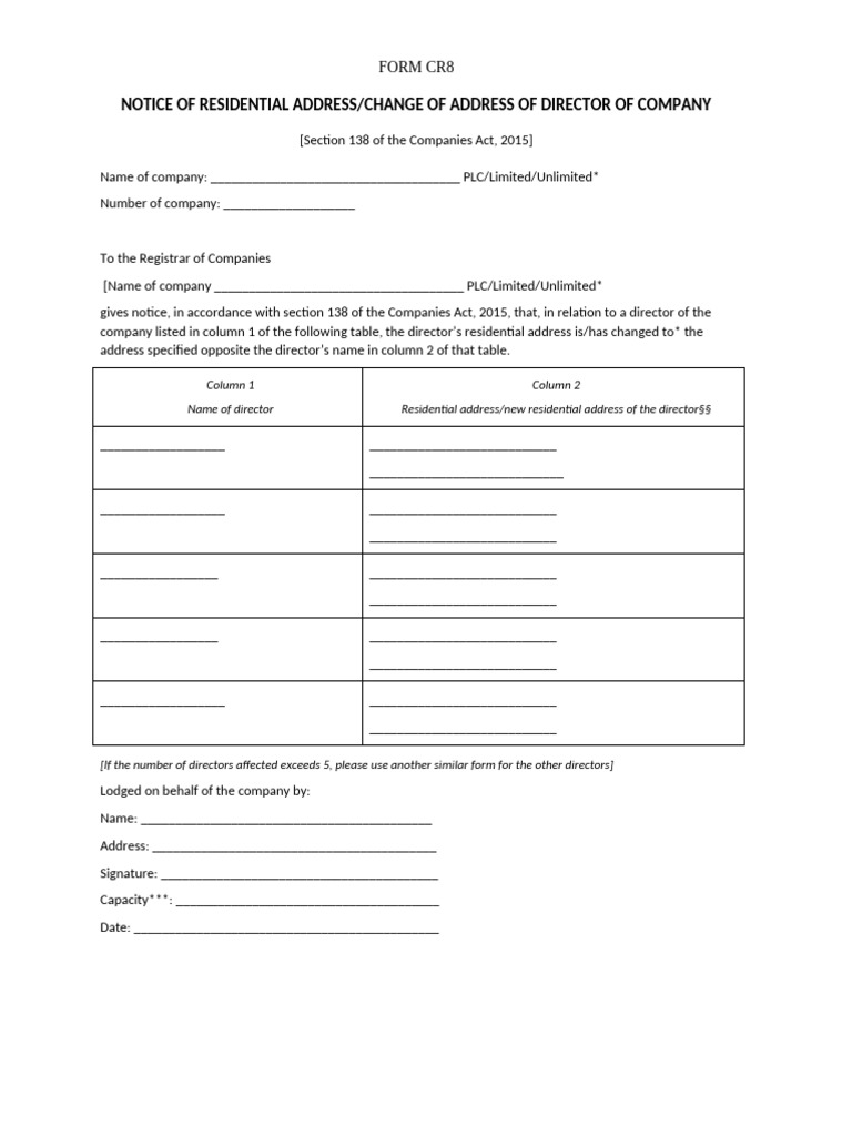 Notice of Director's Address Change | PDF