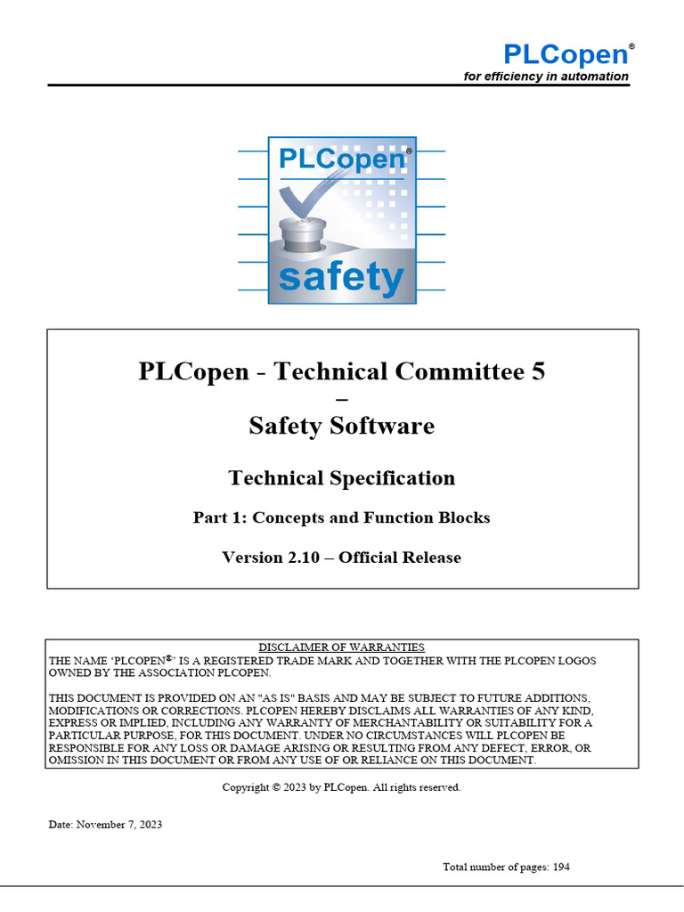 Plcopen Safety Part 1 Version 2.10 | PDF | Parameter (Computer Programming) | Error Detection ...