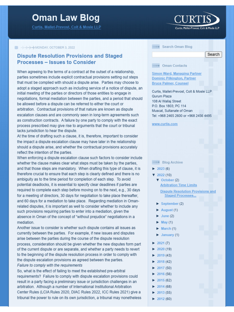 Oman Law Blog - Dispute Resolution Provisions and Staged Processes ...