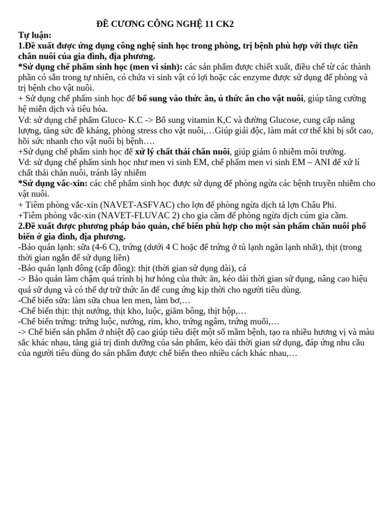 ĐỀ CƯƠNG CÔNG NGHỆ 11 CK2 | PDF