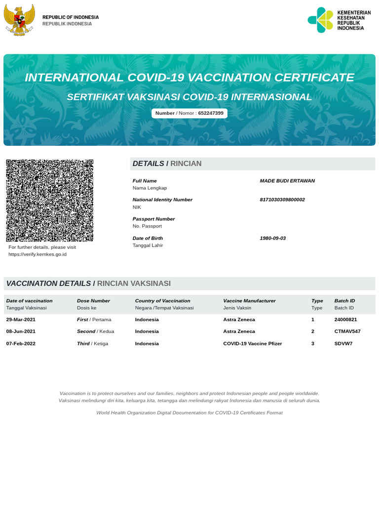 Sertifikat Vaksin Who Made 130 | PDF