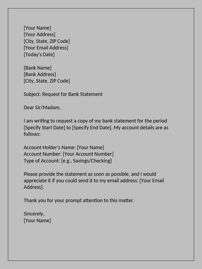 Basic Bank Statement Request Letter | PDF