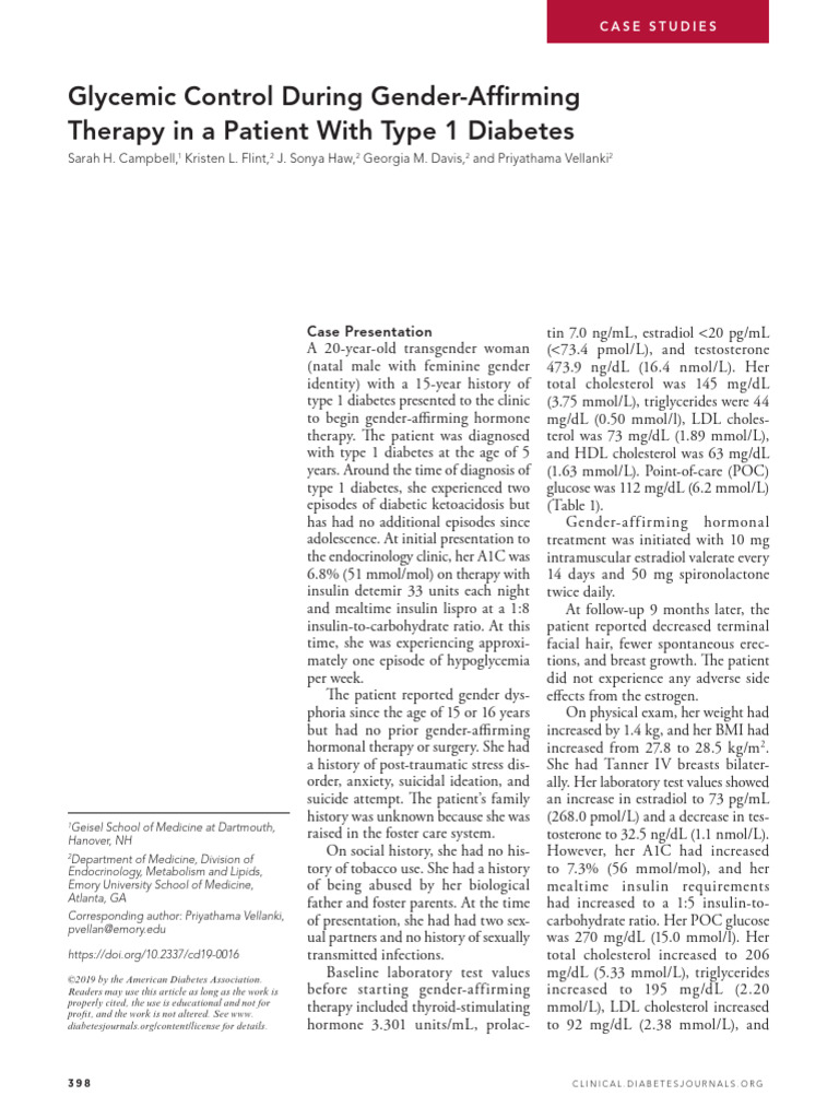 Glycemic Control During Gender-Affrming | PDF | Diseases And Disorders ...