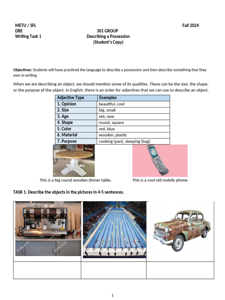 301 Writing Task 1 - Describing Objects Sts | PDF | Grammar | Syntax