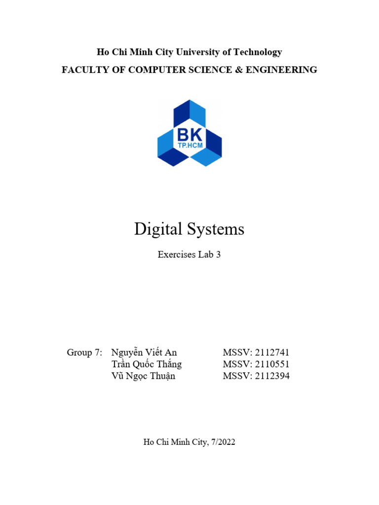 Digital Systems Lab Exercises | PDF | Computer Engineering | Mathematical Logic