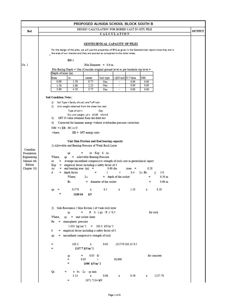 AL Huda Pile Design 600mm Dia. 10m Long Pile - BH1 | PDF | Deep Foundation | Geotechnical ...