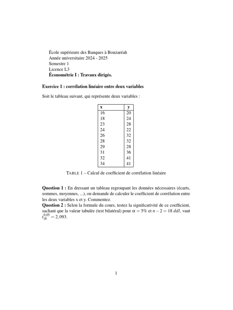 TD1 1 | PDF | Analyse de régression | Régression linéaire