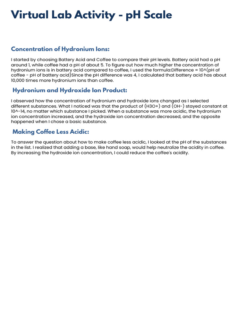 Virtual Lab Activity PH Scale | PDF