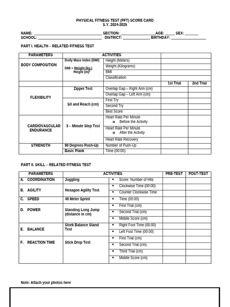 Physical Fitness Test Score Card | PDF | Body Mass Index