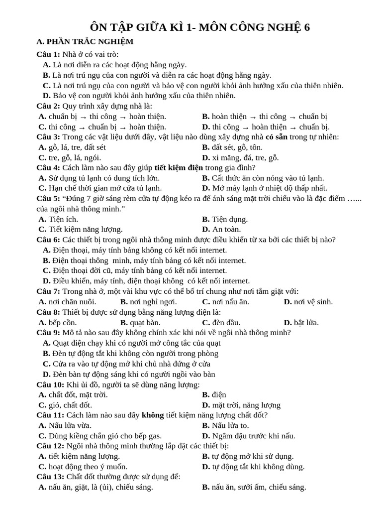 ÔN TẬP GKI- CN 6 (24-25) | PDF