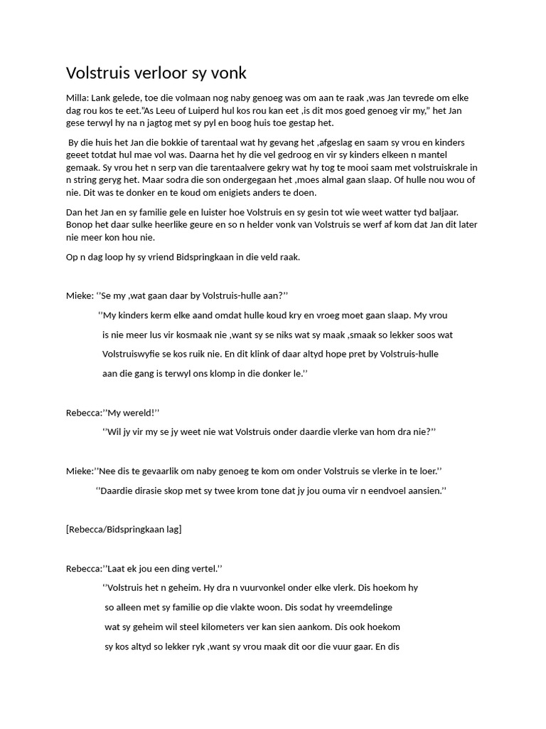 Volstruis Verloor Sy Vonk | PDF