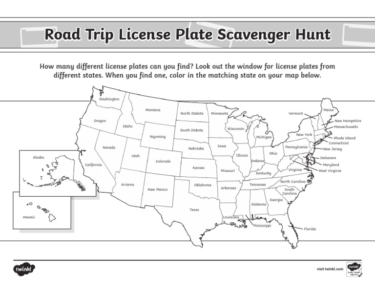 Road Trip License Plate Scavenger Hunt Map For 3rd 4th Grade Us CM ...