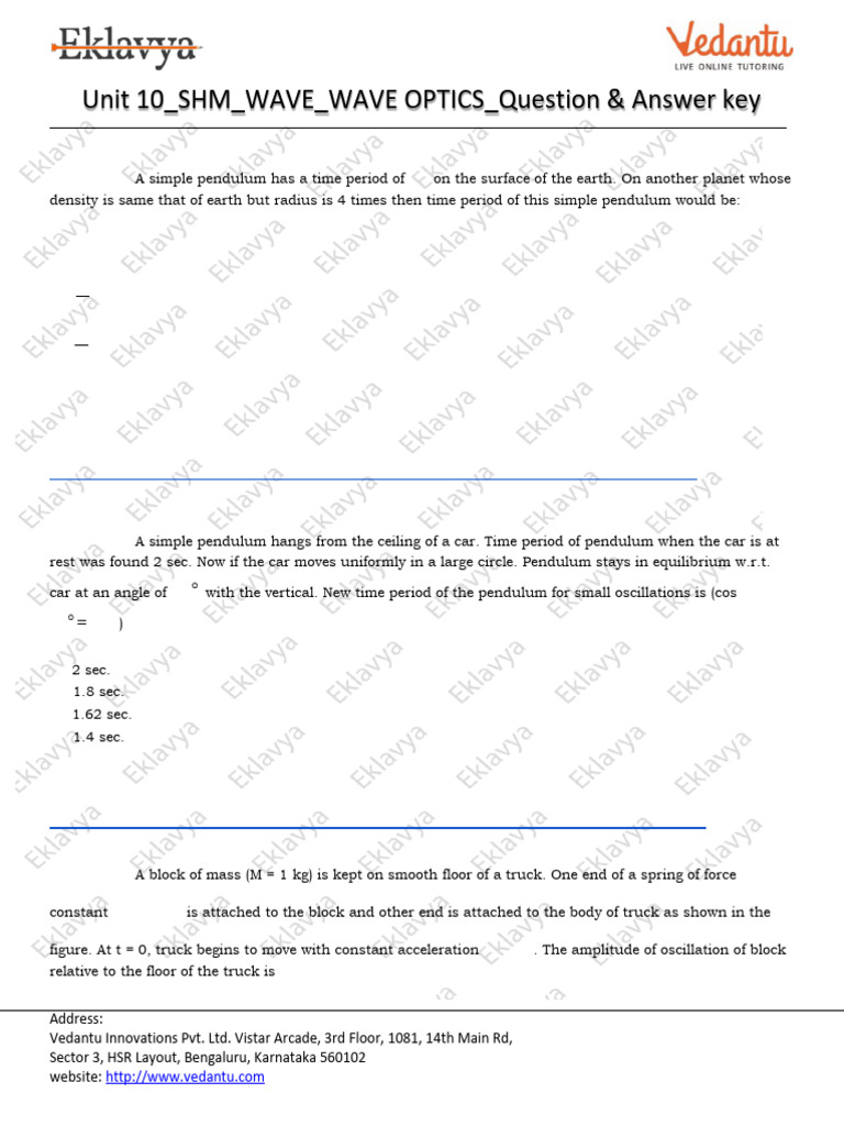 Unit 10 - SHM - Waves - Wave Optics Questions & Key | PDF | Wavelength | Oscillation