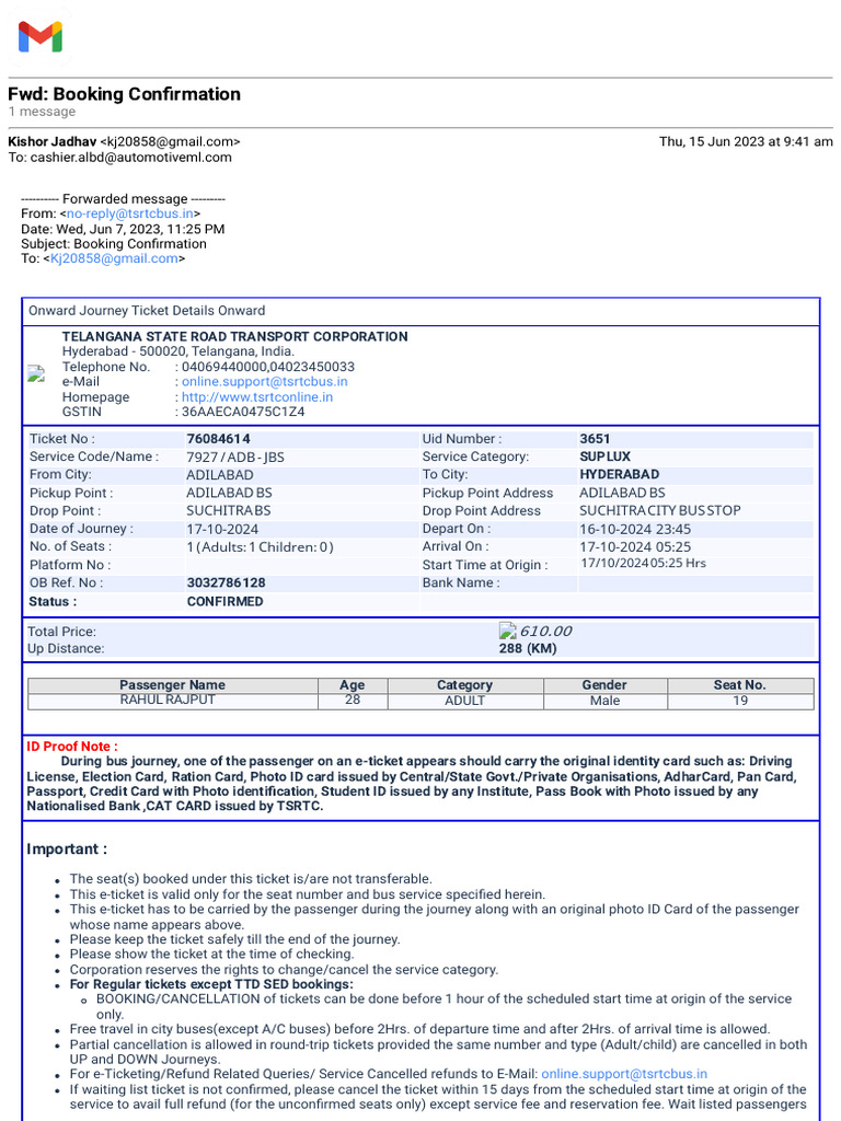 Gmail - FWD - Booking Confirmation | PDF | Identity Document | Transport