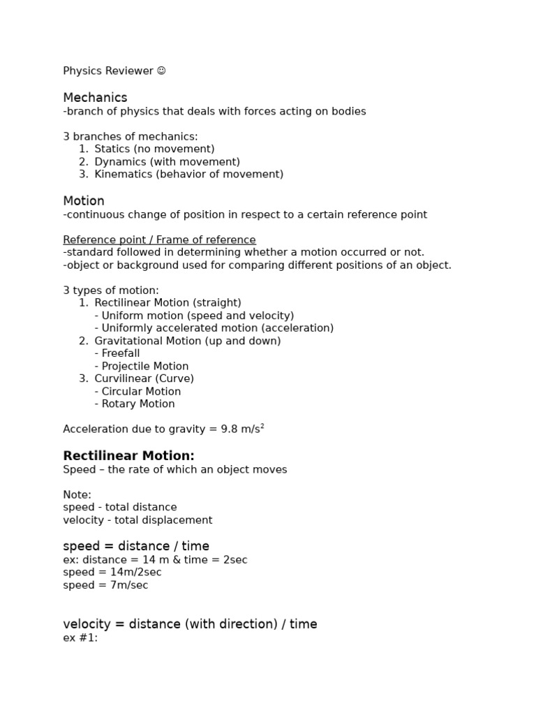 Physics 1 2nd Prelim Reviewer | PDF | Acceleration | Force