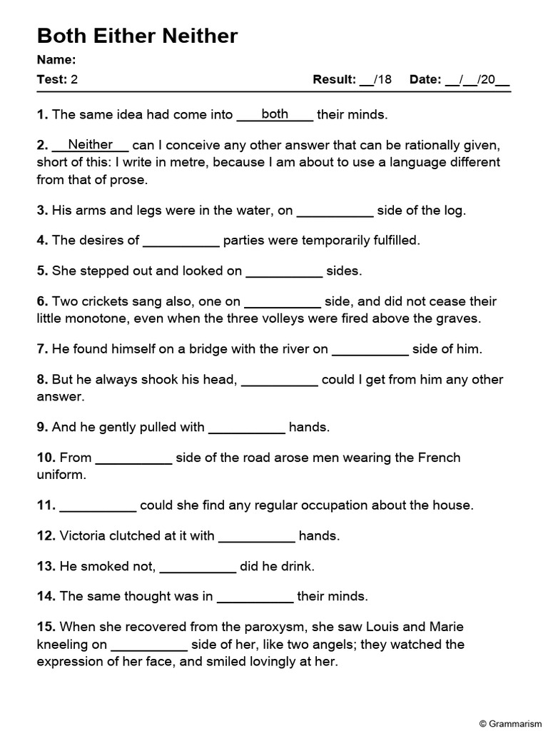 Grammarism Both Either Neither Test 2 1190584 | PDF