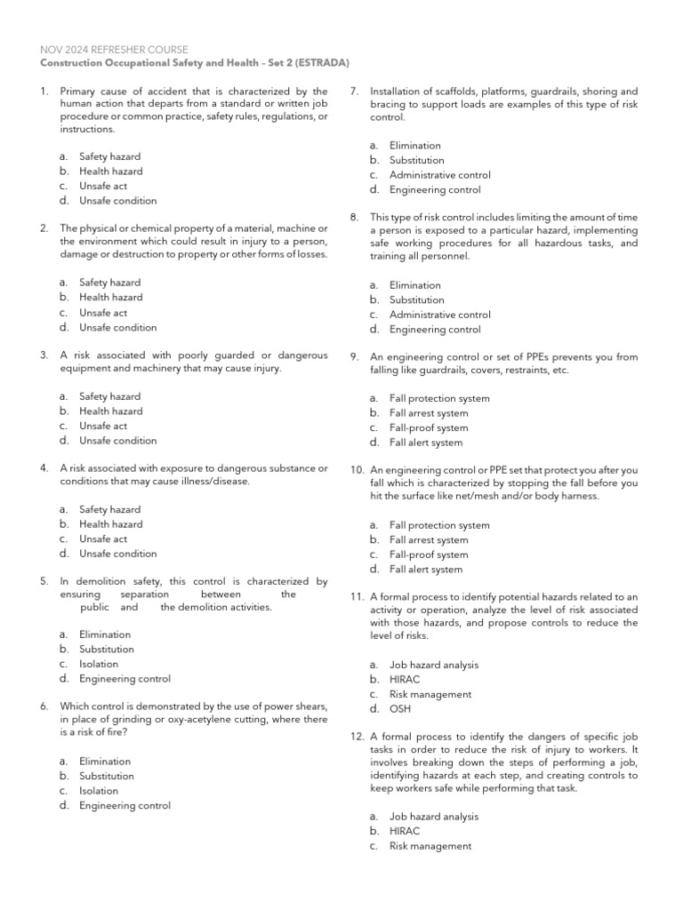 2024 COSH Set 2 - Estrada (Questions) | PDF | Scaffolding | Stairs