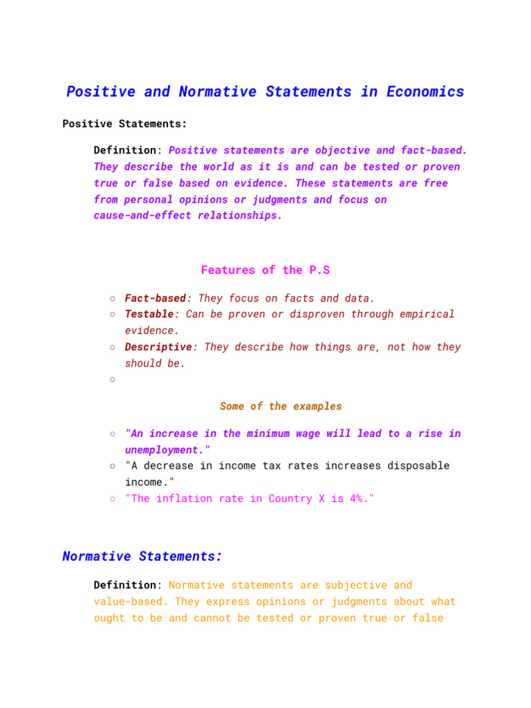 Positive vs Normative Economics Explained | PDF