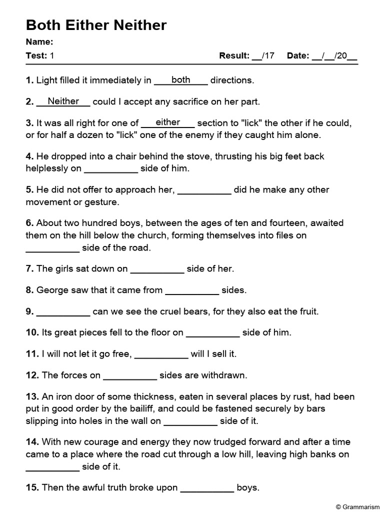 Both Either Neither Usage Test | PDF