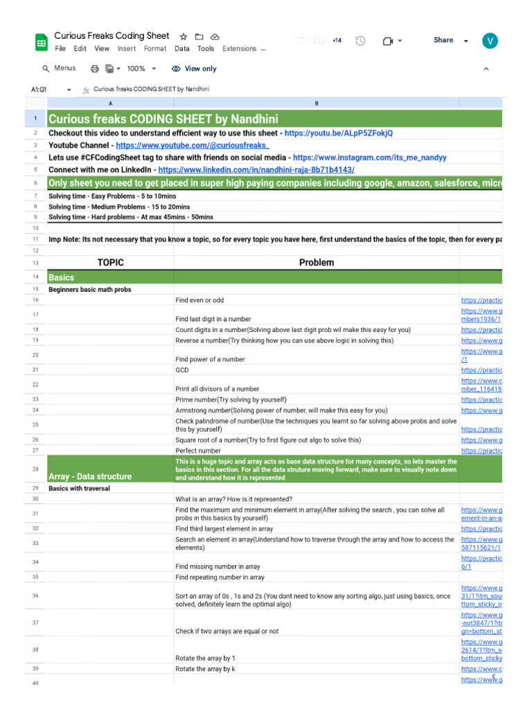 Curious Freaks Coding Sheet - Google Sheets | PDF Curious Freaks Coding Sheet - Google Sheets | PDF
