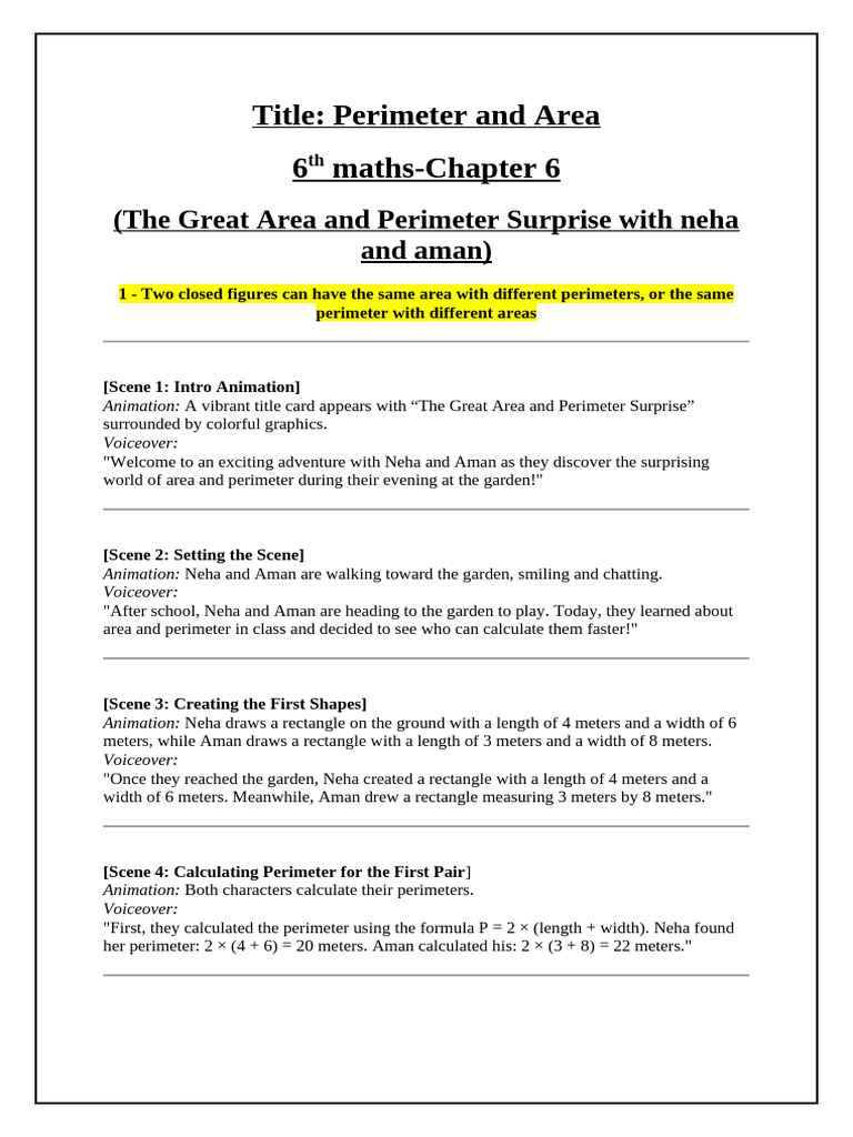 6th Chapter 6 Story 1 | PDF | Area | Length