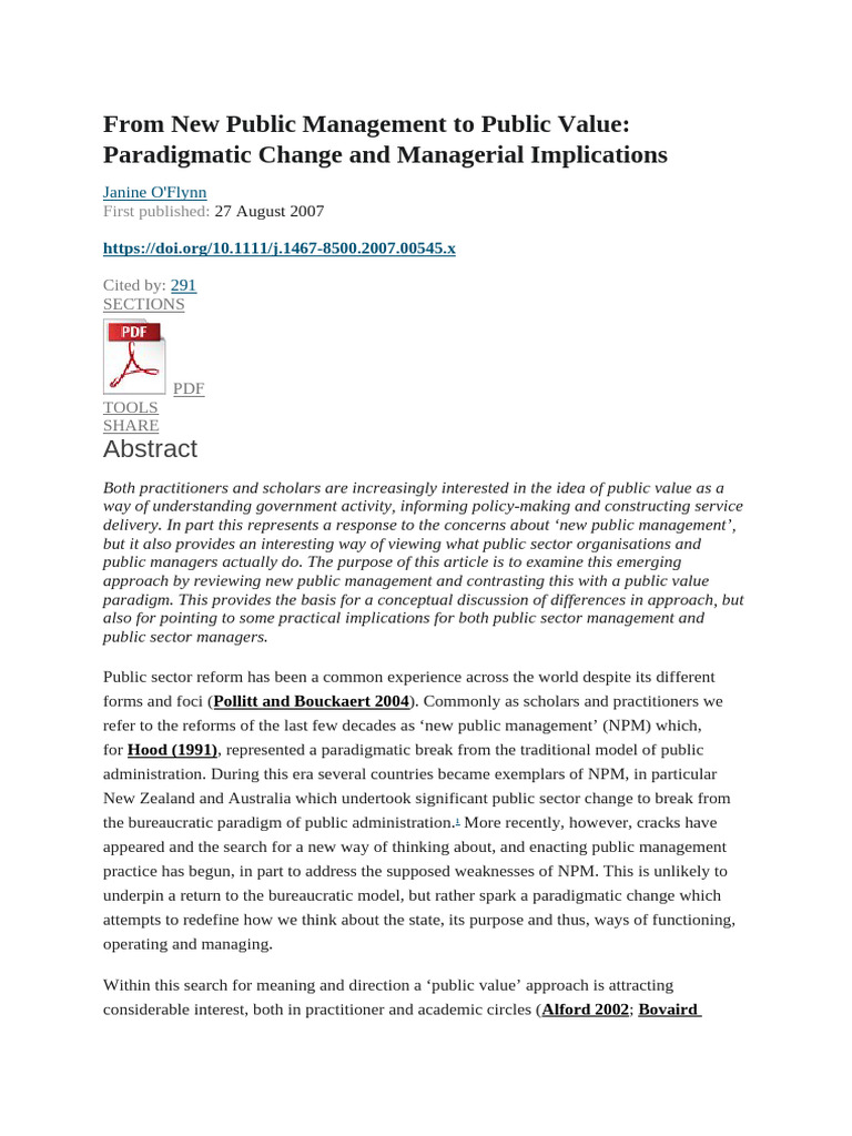 From New Public Management To Public Value | PDF | Market (Economics ...