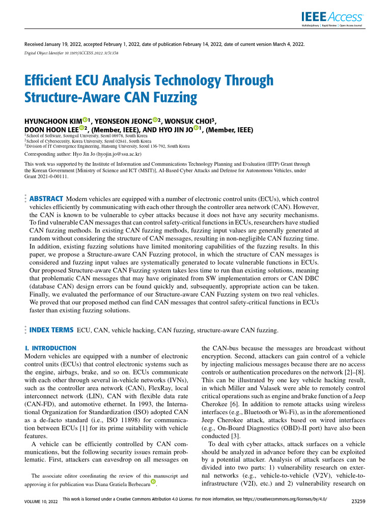 Efficient ECU Analysis Technology Through Structure-Aware CAN Fuzzing | PDF