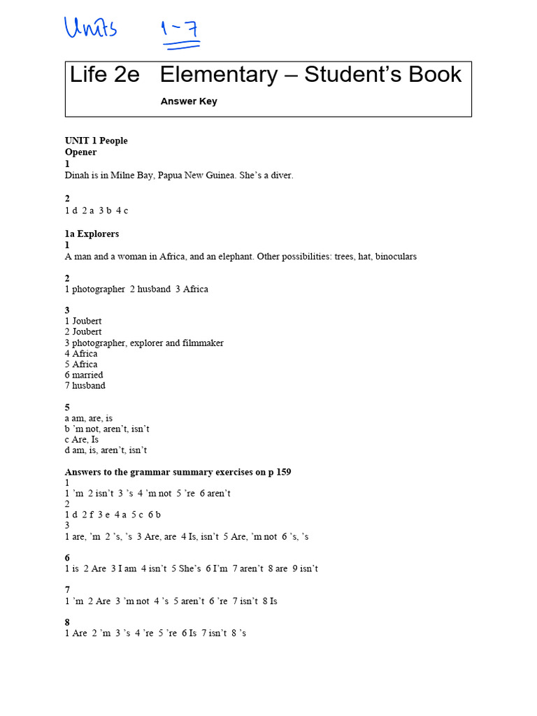 Units 1- 7 Elementary Sb Answer Key | PDF | Eggplant | Tomato