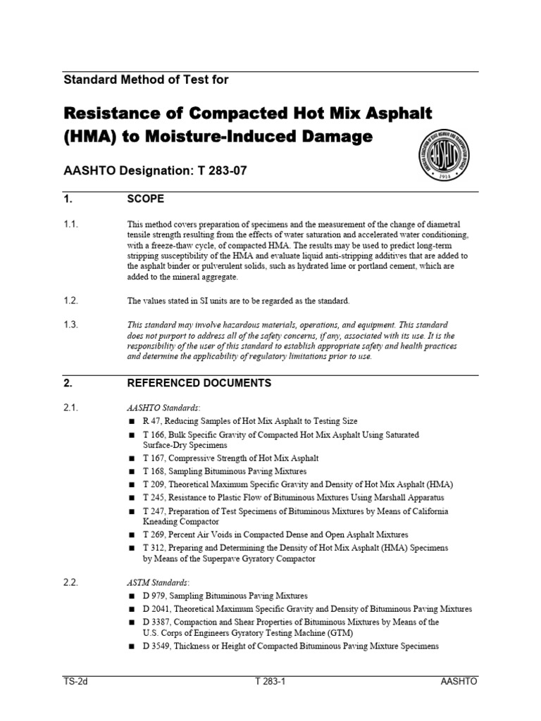 Aashto T 283-07 | PDF | Asphalt | Density