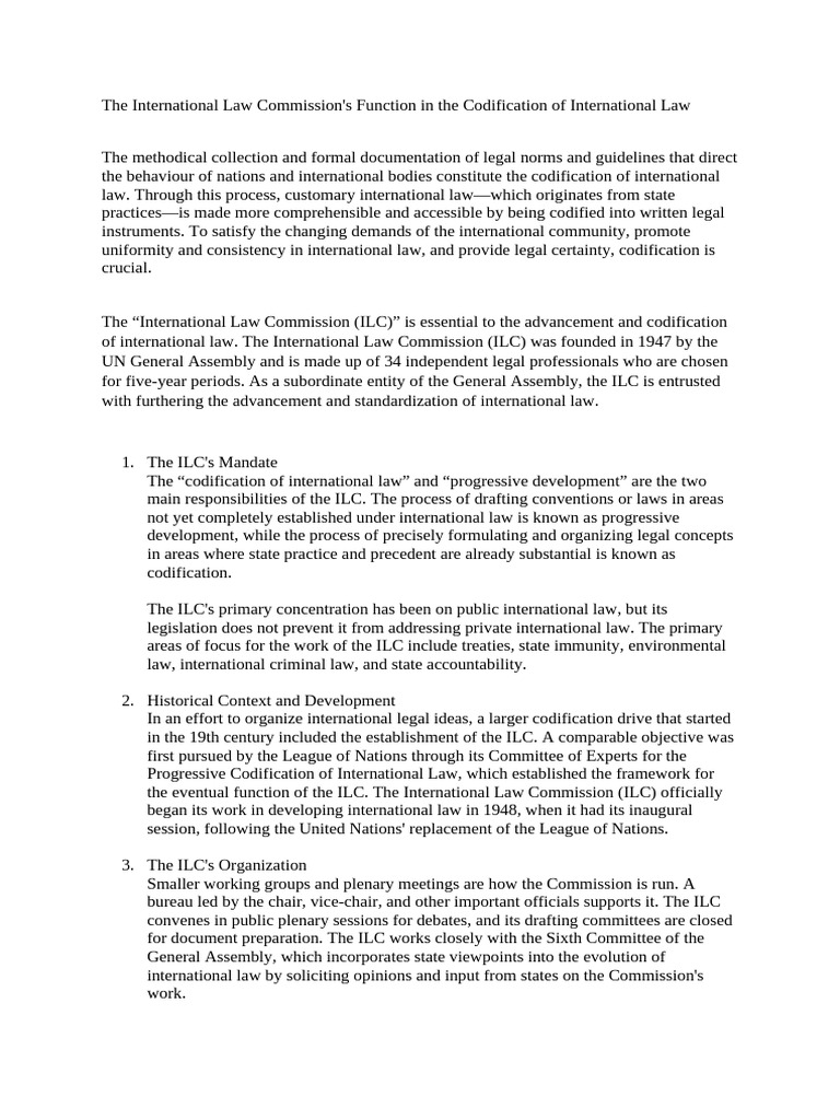 The International Law Commission ishita content | PDF | International Law | Codification (Law)