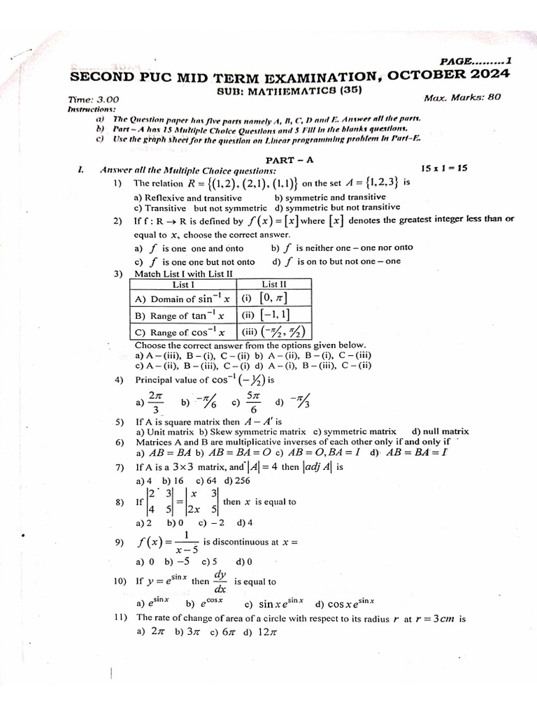 Midterm Paper 2024 (Mysuru) | PDF