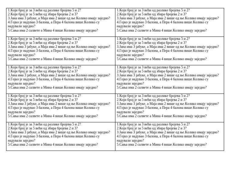 Tekstualni Zadaci Do 10 | PDF