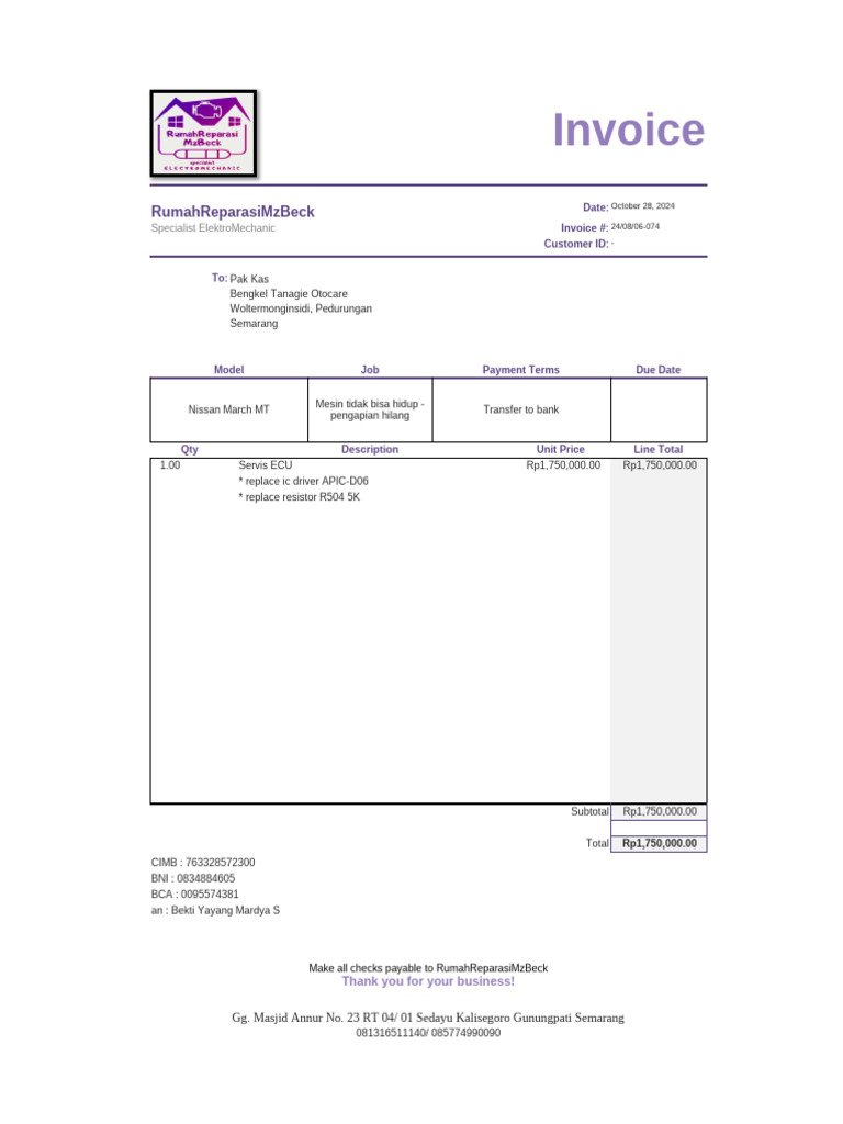 Invoice Nissan March | PDF