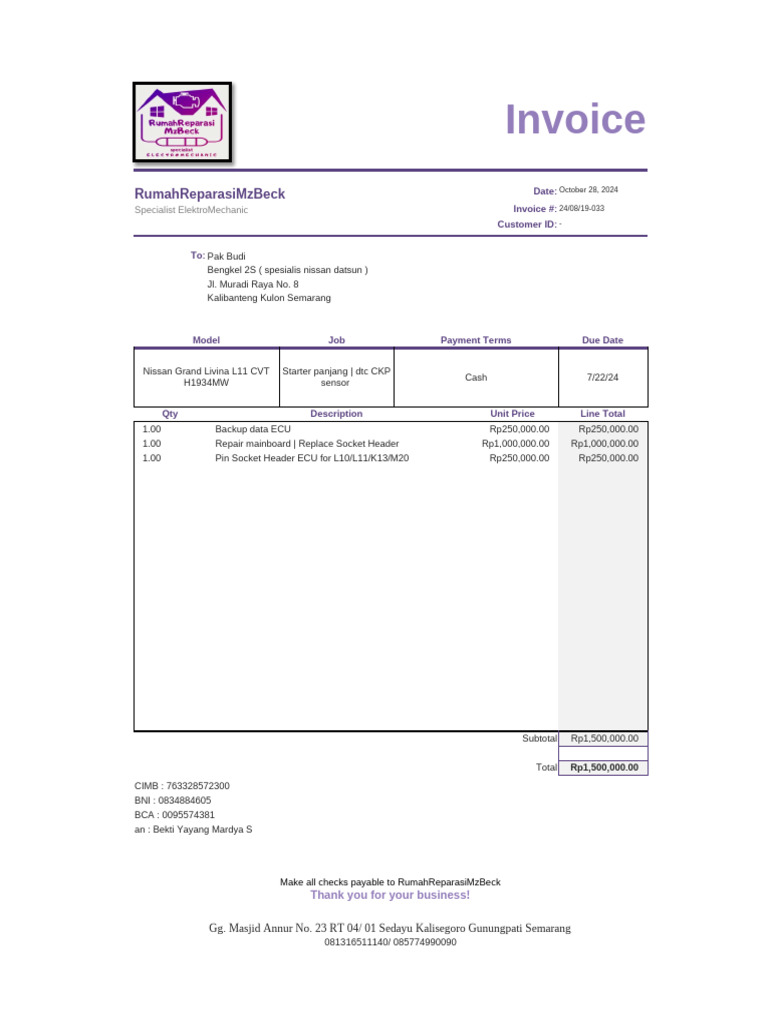 Invoice for Nissan Repair | PDF | Technology & Engineering