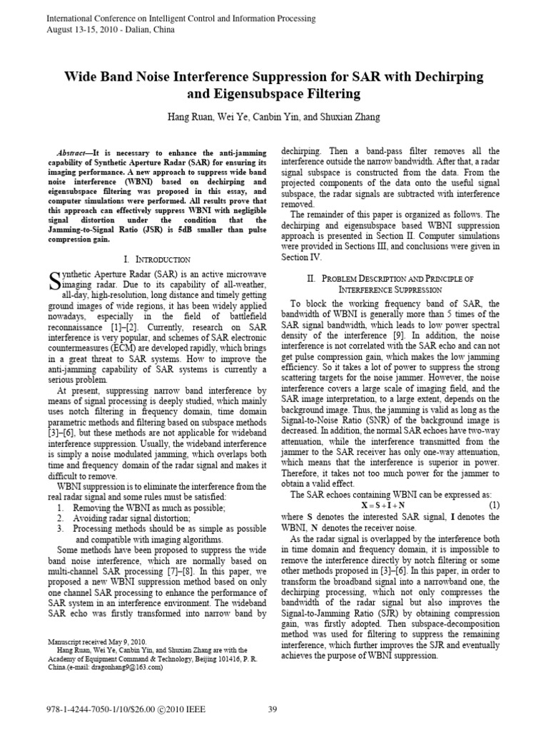 2010-Wide band noise interference suppression for SAR with dechirping ...