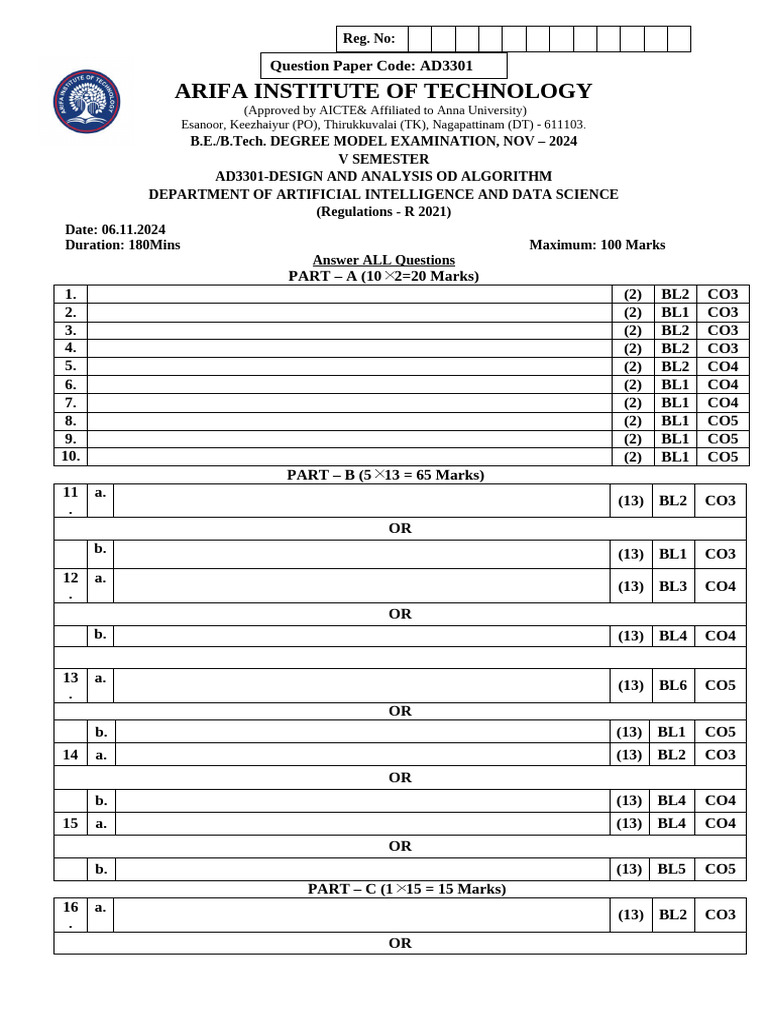Daa Qustion Paper Set 02 | PDF | Computing | Computer Programming
