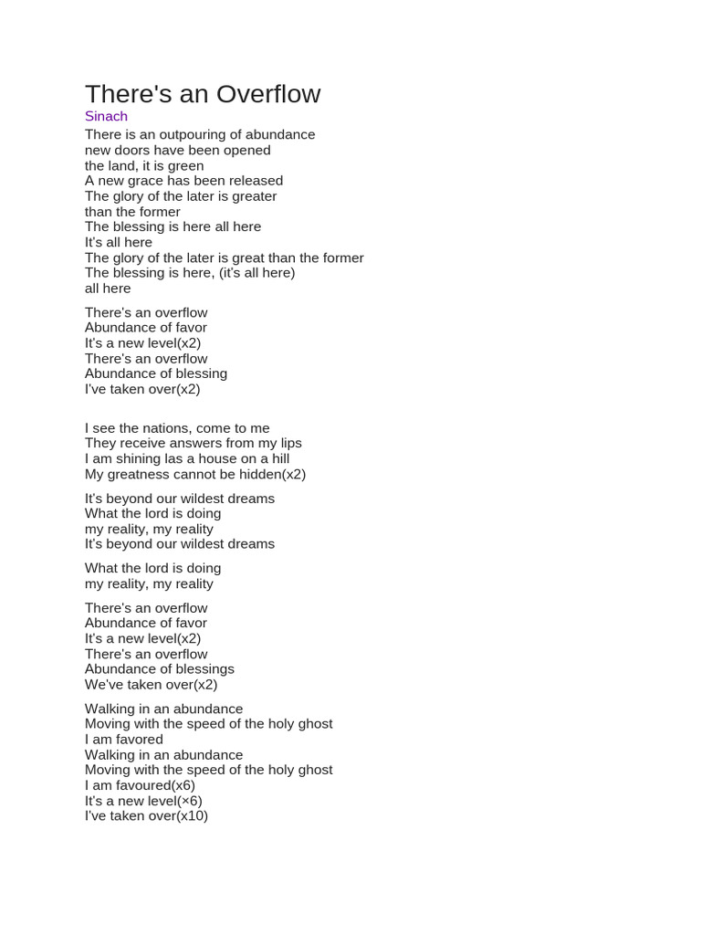 Theres An Overflow - Sinach | PDF