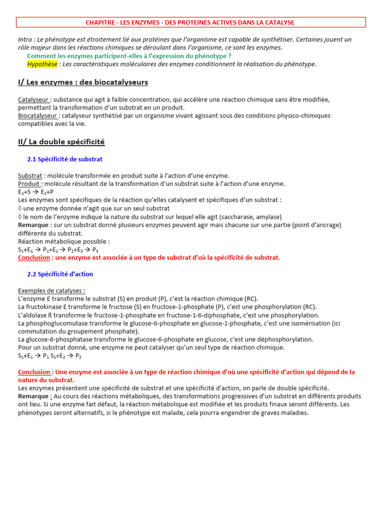Chapitre 5 - Les Enzymes | PDF | Enzyme | Inhibiteur enzymatique