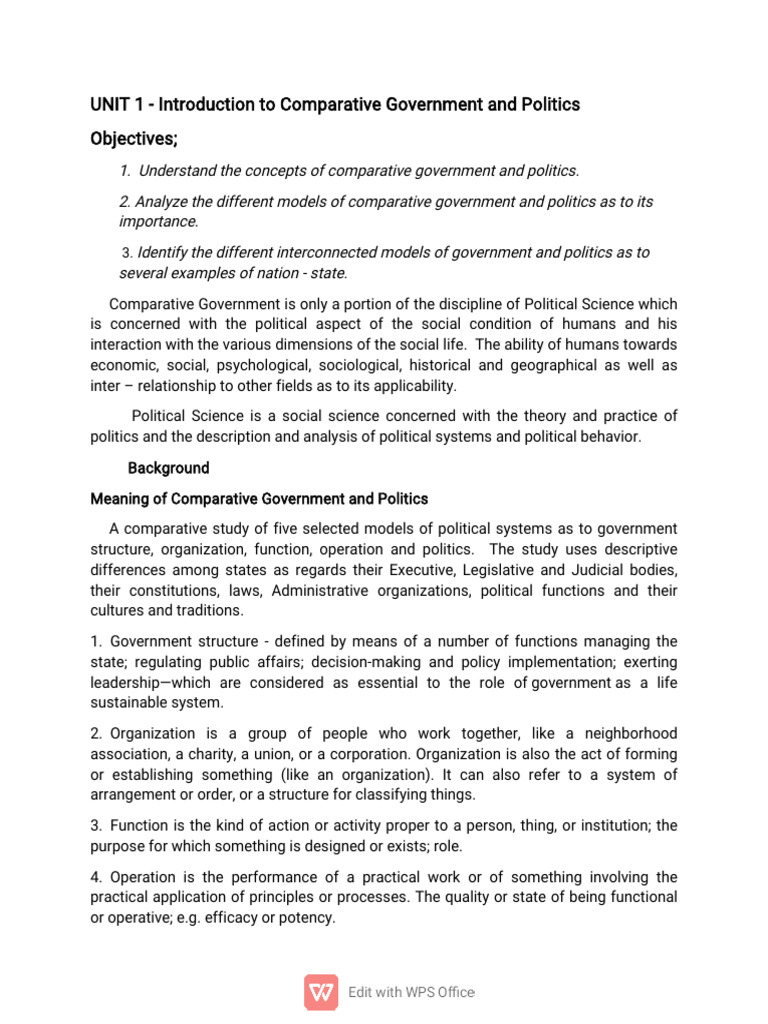 Introduction to Comparative Government | PDF | System | Social Sciences