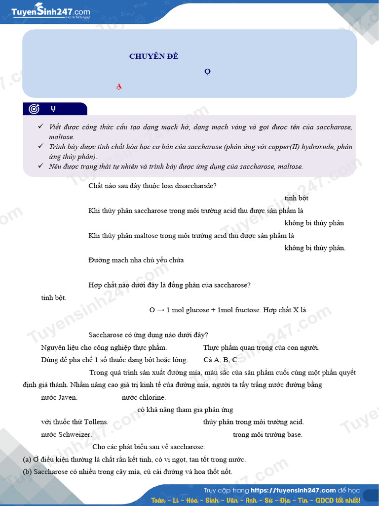 De Thi BTVN Saccharose Va Maltose 1718265880 | PDF
