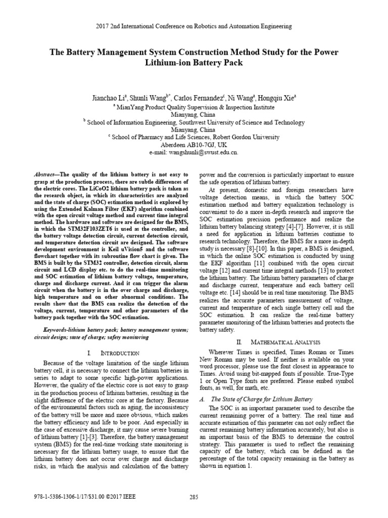 The Battery Management System Construction Method Study For The Power ...