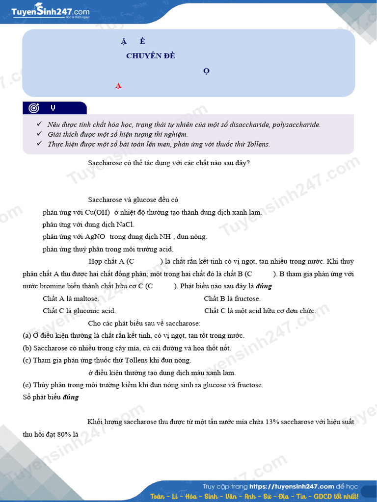 De Thi BTVN Bai Tap Ve Dicaccharide Va Polysaccharide 1721018904 | PDF