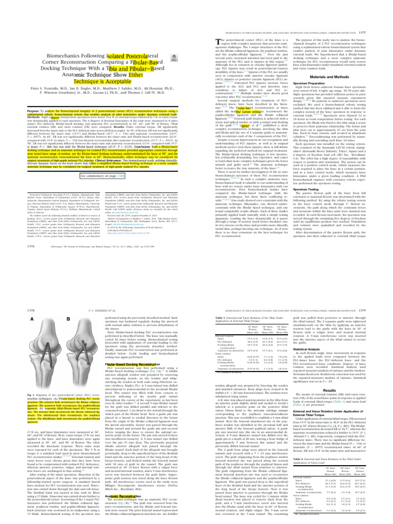 Biomechanics Following Isolated Posterolateral Corner Reconstruction ...