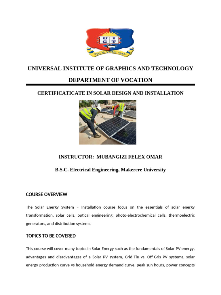 Solar Installation Course Outline | PDF | Photovoltaic System | Solar Panel