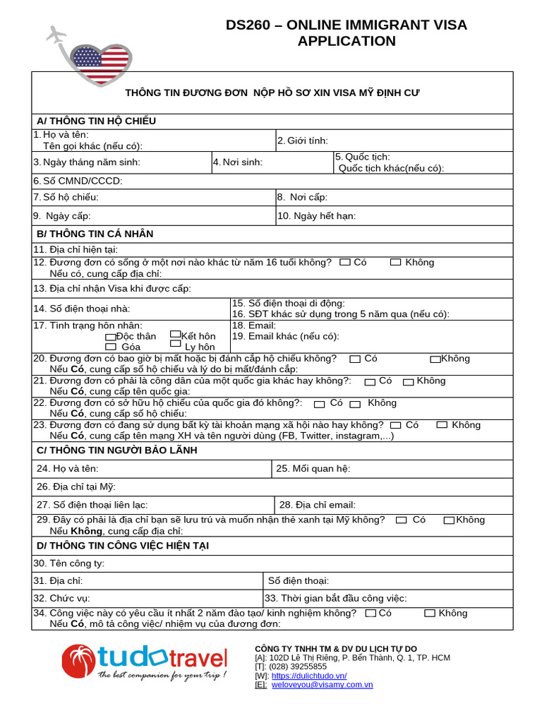 Form Thong Tin Visa My Ds-260 2 | PDF