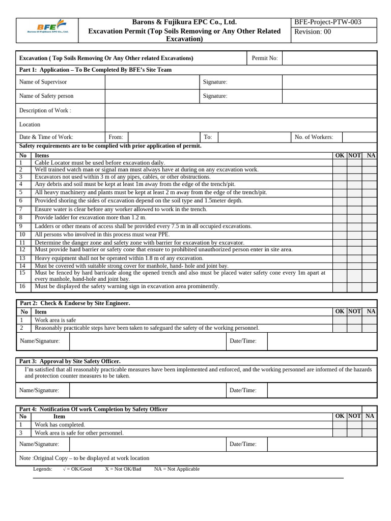 5. Excavation PTW Applications Form | PDF | Trench | Safety